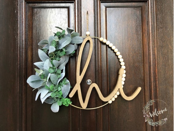 Hi Bead Wreath Wood Bead Wreath Hi Wreath Hi Welcome - Etsy
