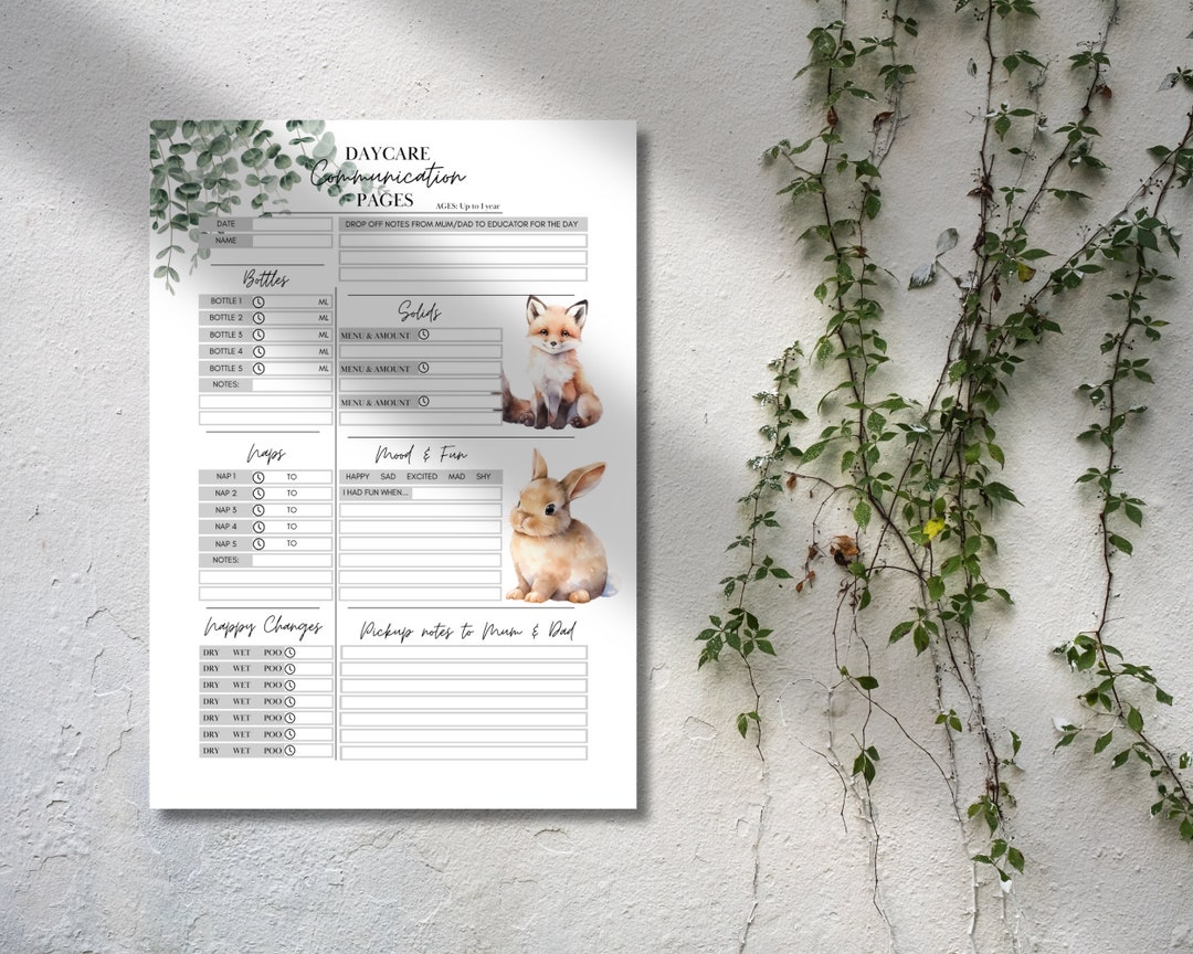 Baby Daycare Daily Report Printable, Baby and Toddler Daycare Daily ...