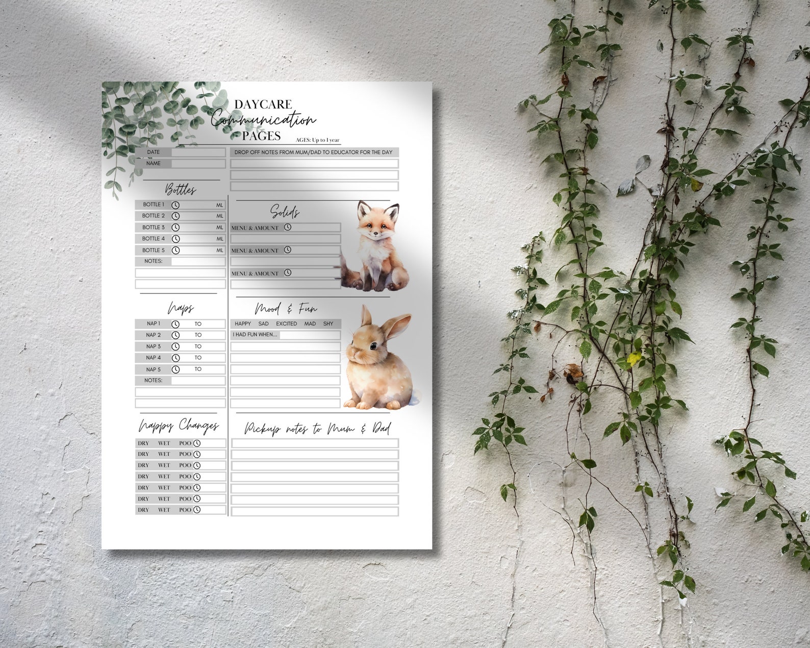 Baby Daycare Daily Report Printable, Baby and Toddler Daycare Daily ...
