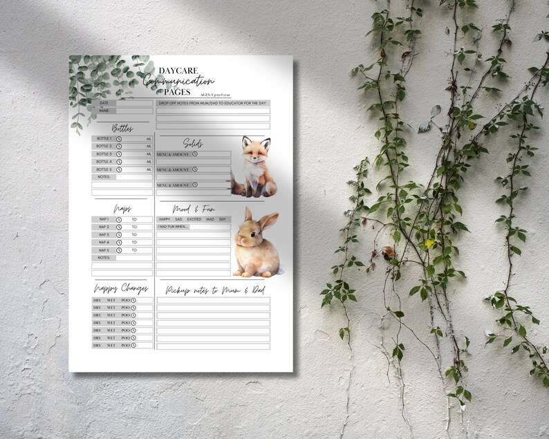 Baby Daycare Daily Report Printable, Baby and Toddler Daycare Daily ...
