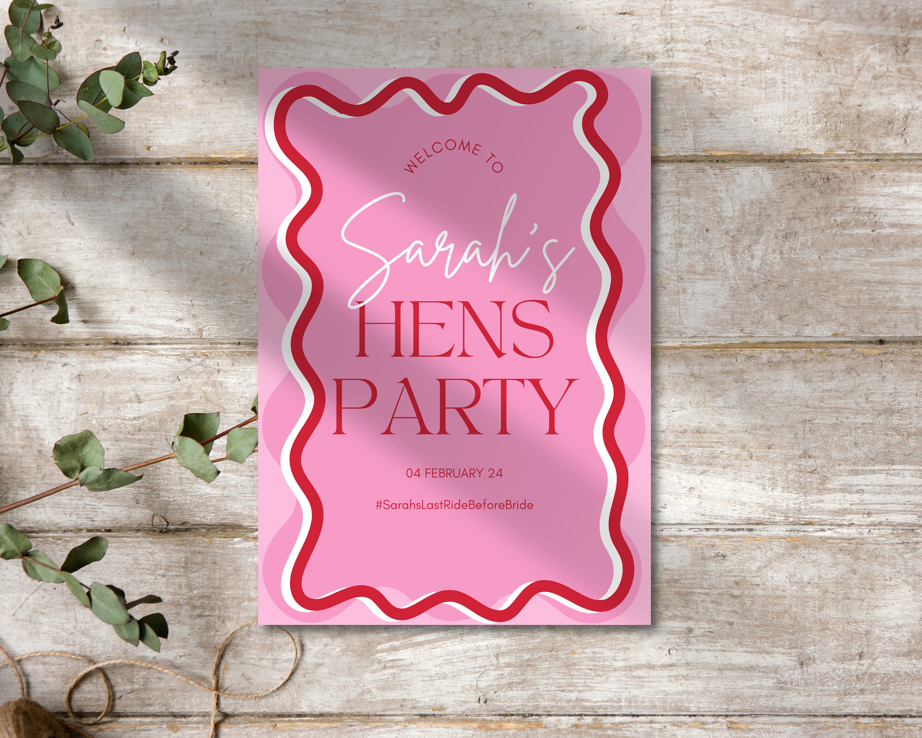 Pink Red Modern Hens Party Welcome Sign Template, Printable ...