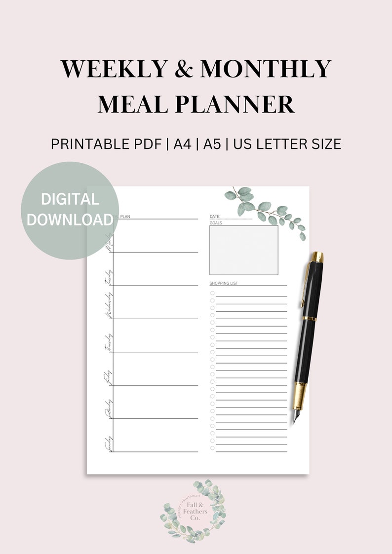 DIY Weekly Meal Planner With Shopping List Printable Template, 7 Day ...