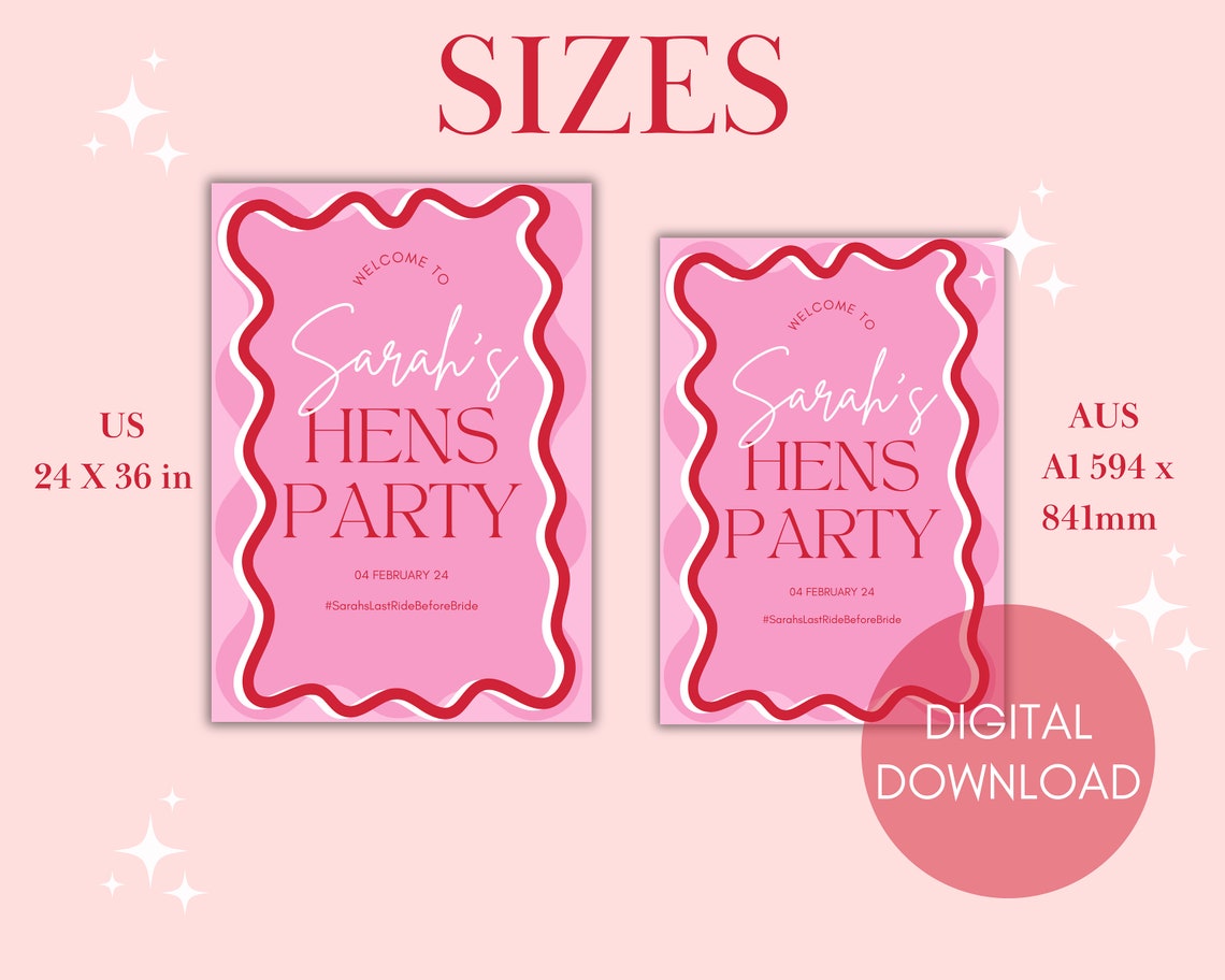 Pink Red Modern Hens Party Welcome Sign Template, Printable ...