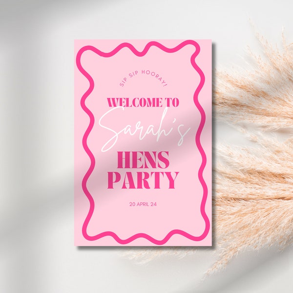 Pink Red Modern Hens Party Welcome Sign Template, Printable ...
