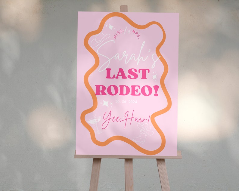 Pink and Orange Last Rodeo Hens Party Welcome Sign Template, Printable ...