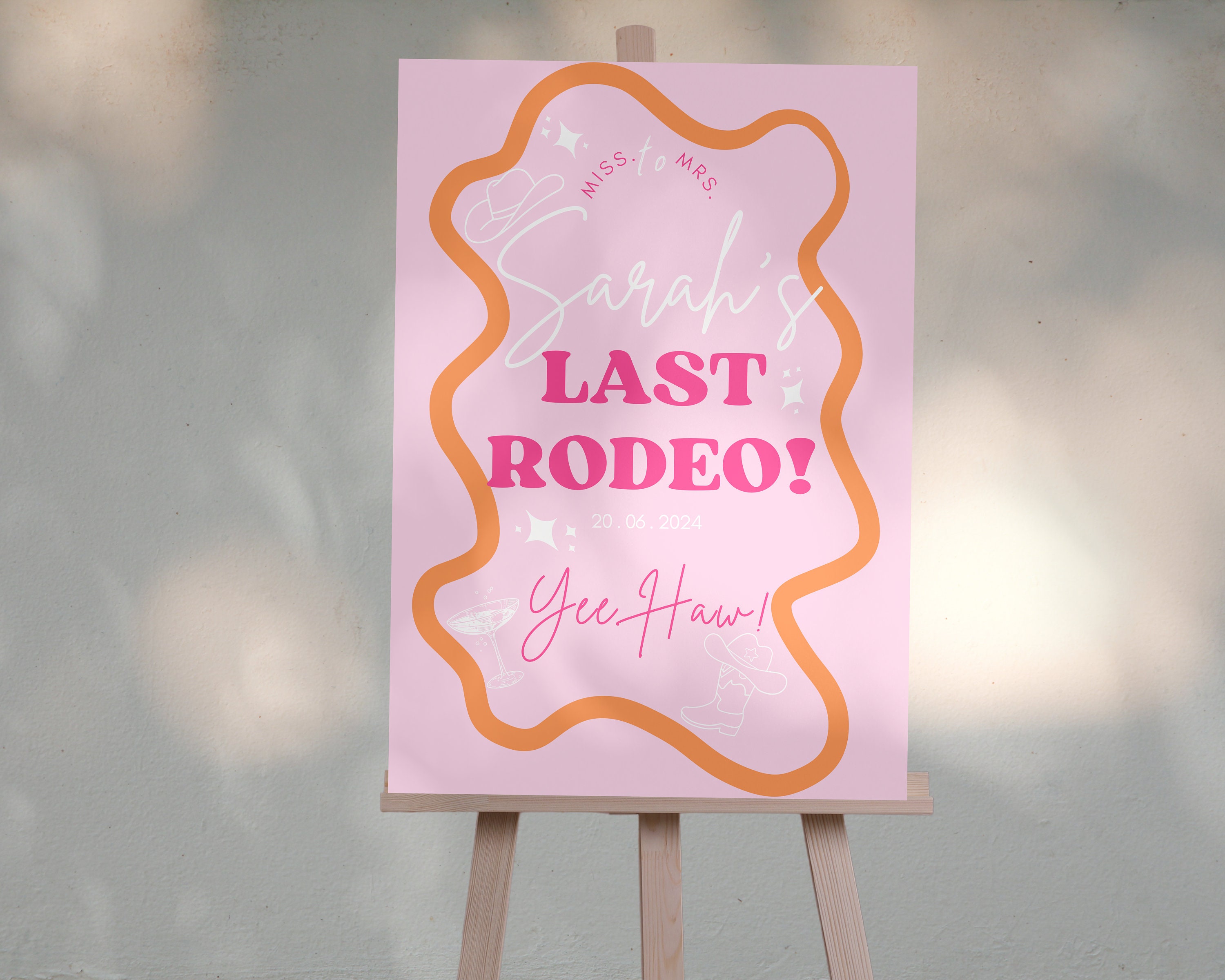Pink and Orange Last Rodeo Hens Party Welcome Sign Template, Printable ...