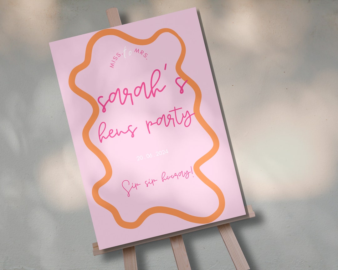 Pink and Orange Hens Party Welcome Sign Template, Printable ...
