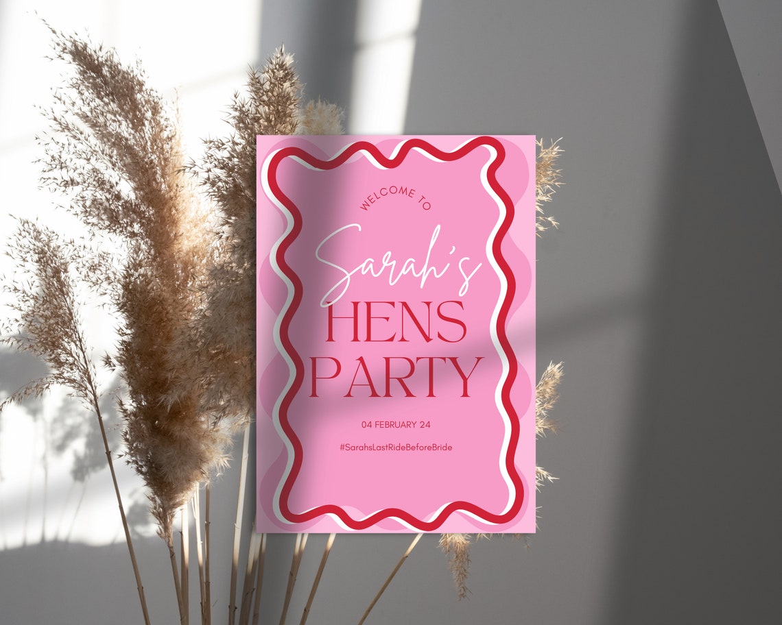 Pink Red Modern Hens Party Welcome Sign Template, Printable ...