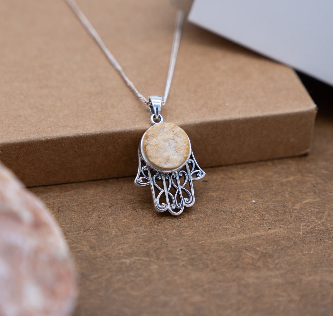 Silver Hamsa Hand Jerusalem Stone Pendant, Hamsa Necklace for Woman ...