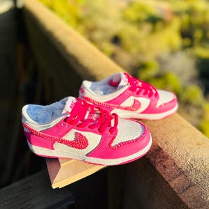 Ready to Ship Pink Bling Nike Dunk Shoes Size 2Y, Rhinestone Sneakers ...