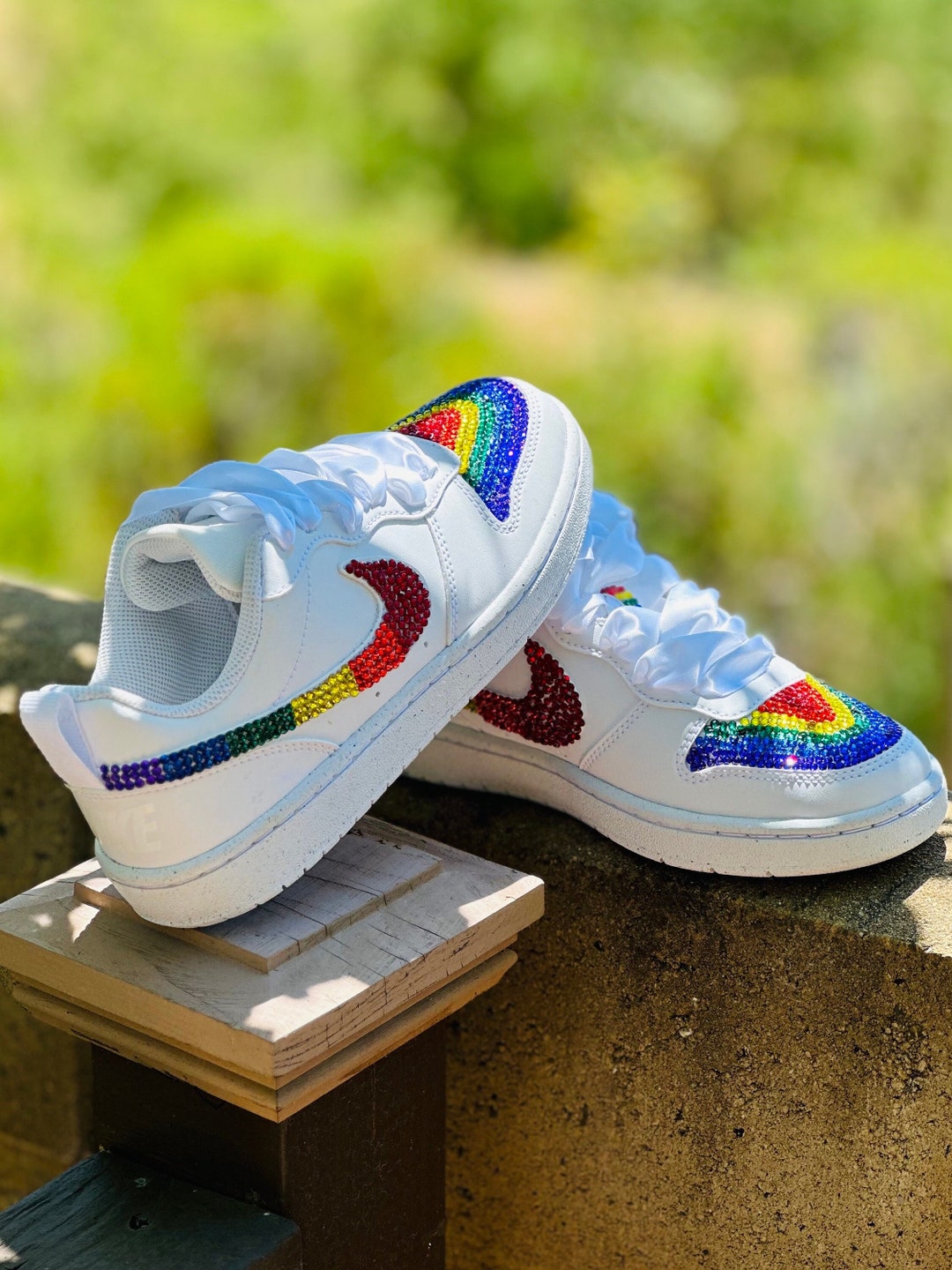 Ready to Ship Custom Kids Bling Rainbow Nike, Pride Nike Shoes Size ...