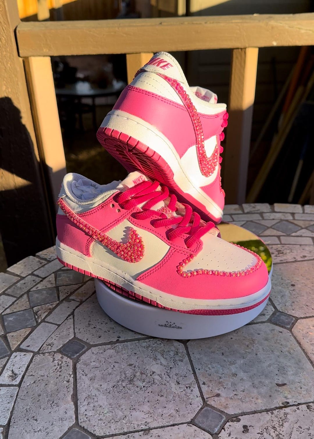 Ready to Ship Pink Bling Nike Dunk Shoes Size 2Y, Rhinestone Sneakers ...
