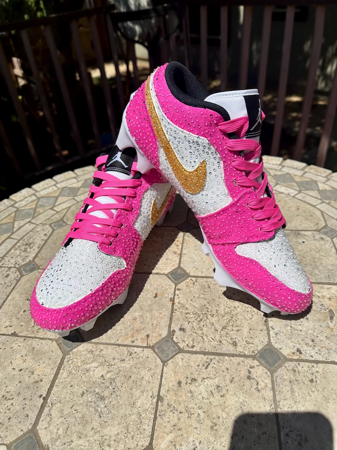 Custom Pink Nike Cleats With Rhinestones, Football MJ Nike Shoes ...