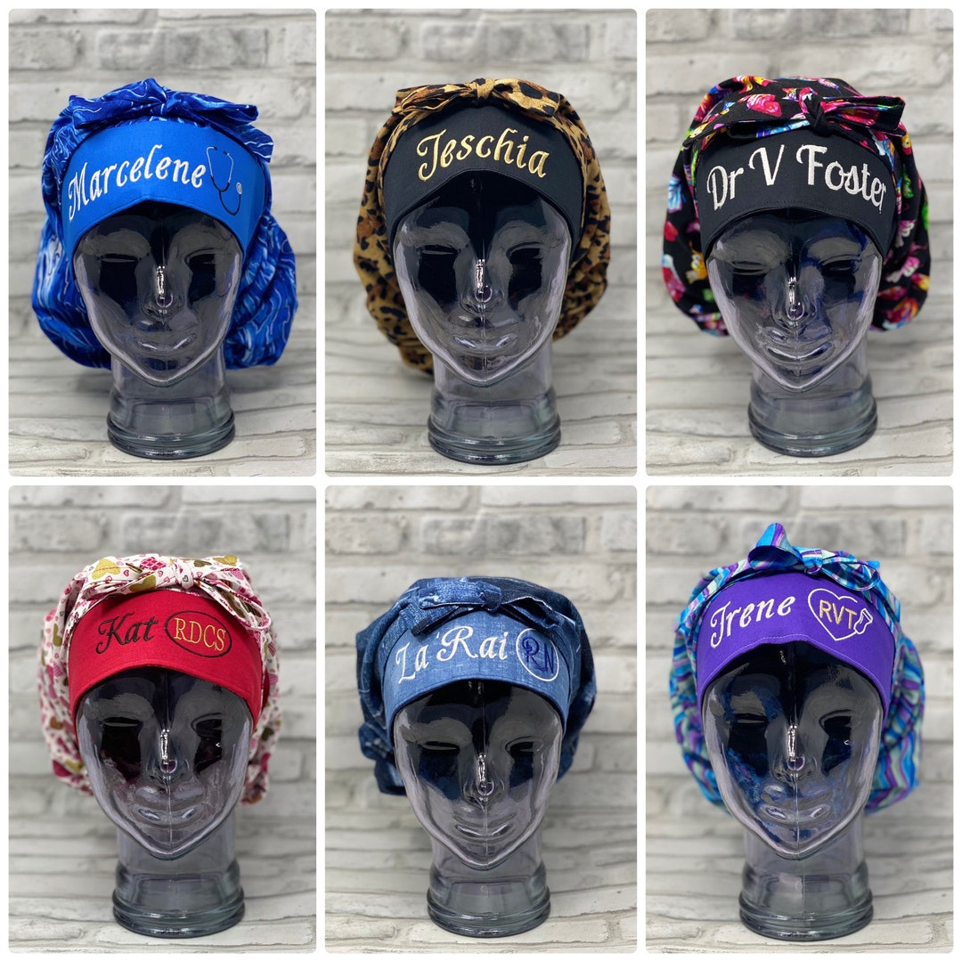 Satin Lined Scrub Hat Personalized Satin Lined Scrub Cap Women's Scrub ...