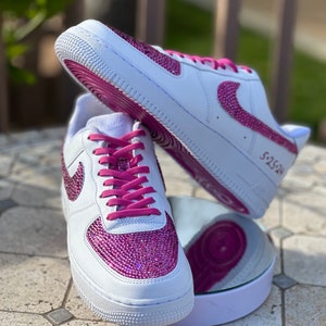 Custom Bling Af1s Shoes, Pink Wedding Rhinestone Shoes, Hand Placed ...