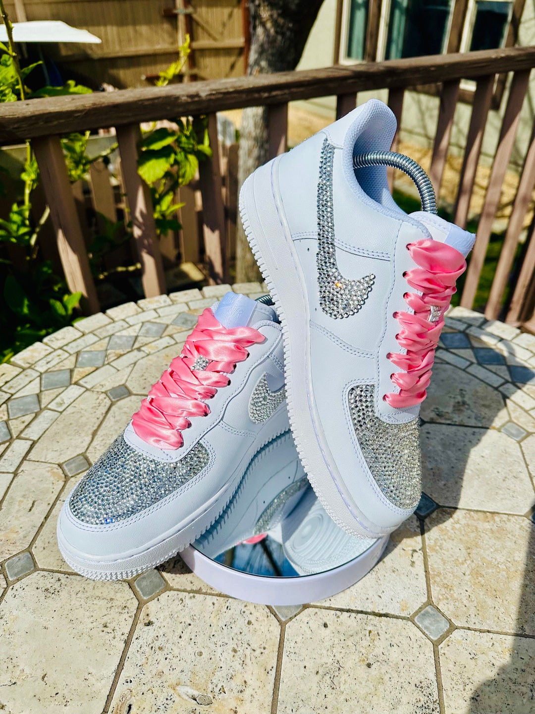 Custom Bling Af1s Shoes, Wedding Rhinestone Shoes,custom Pearl Nike ...