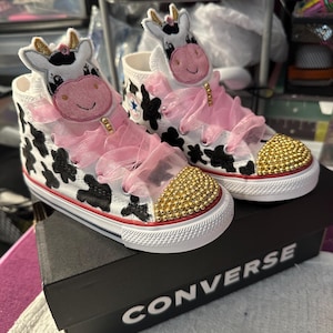 Cow Print Converse Shoes, Kids Cow Converse Shoes, Kids Farm Hightop ...