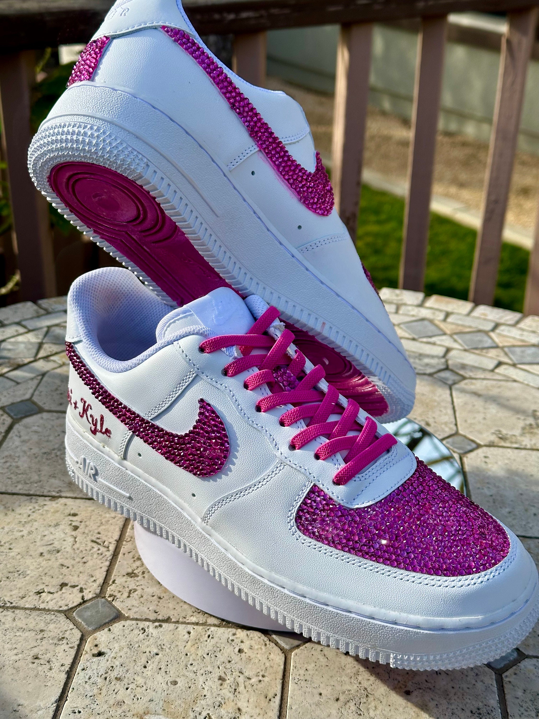 Custom Bling Af1s Shoes, Pink Wedding Rhinestone Shoes, Hand Placed ...
