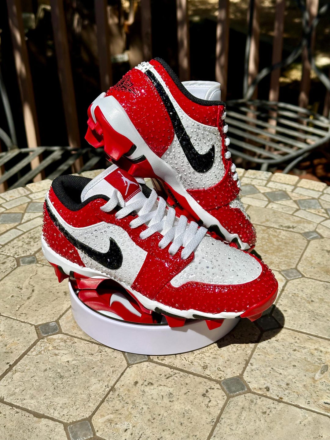 Custom Red Nike Cleats With Clear Stones, Personalized Sports Giftgift ...