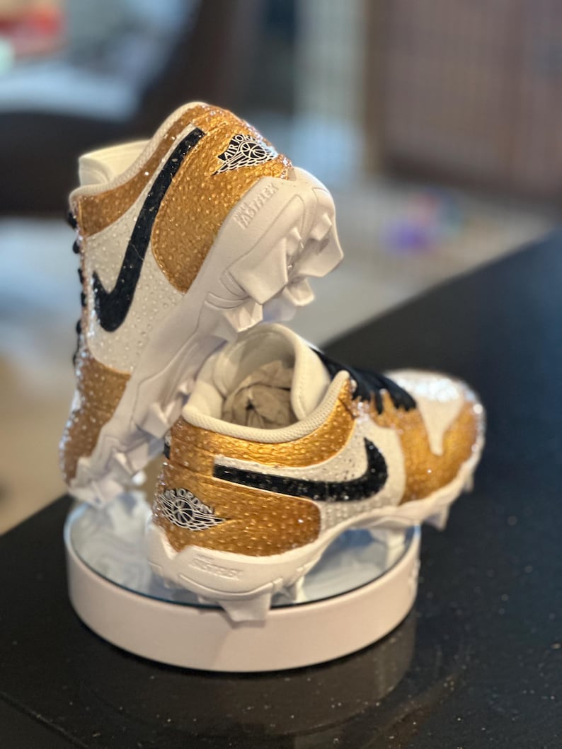 Custom Bling Gold Nike Jordan Cleats With Rhinestonesgift - Etsy