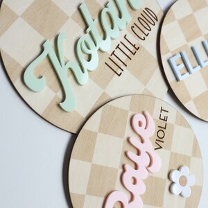 Baby Name Announcement, Checkered Baby Name Sign, Daisy Name Sign for ...