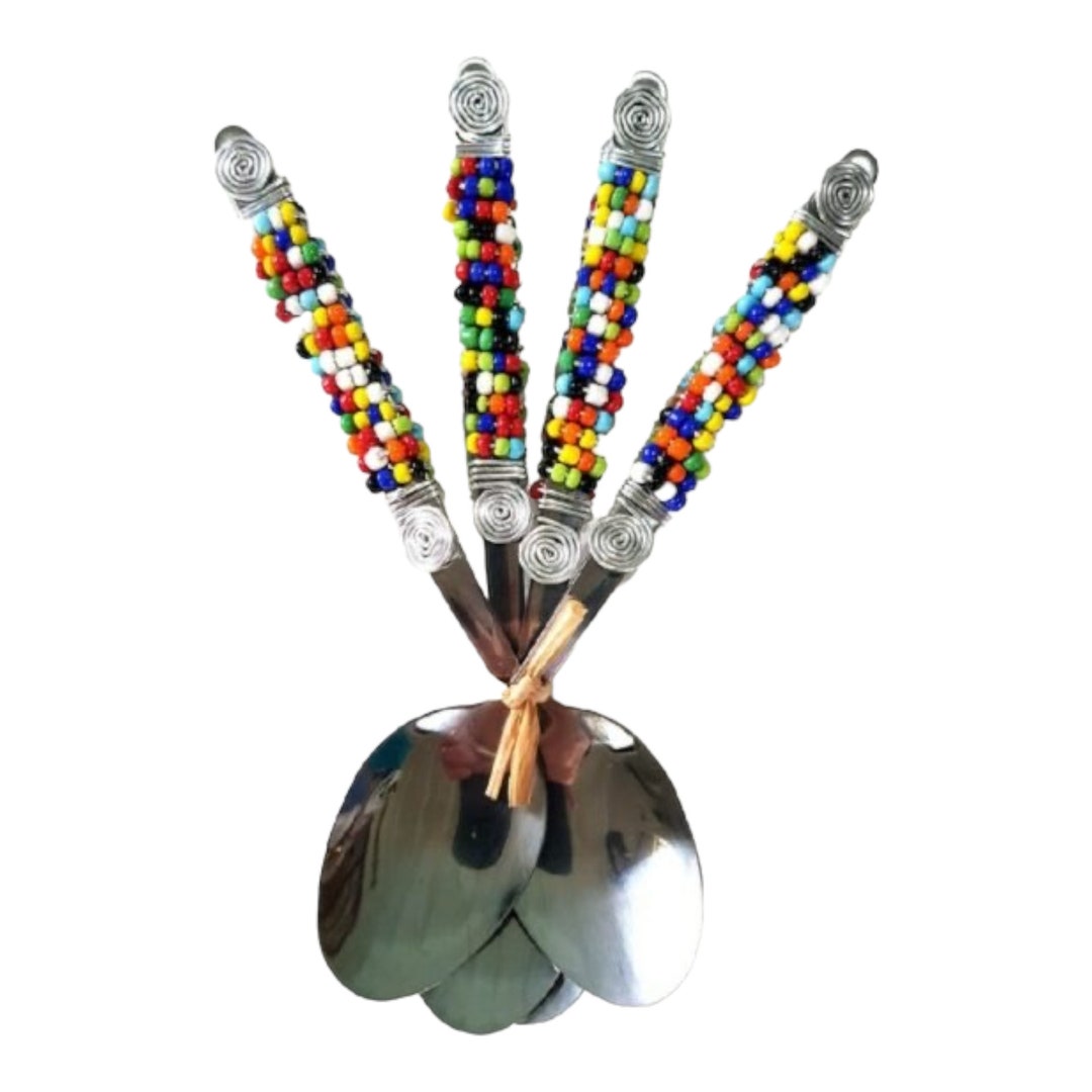 Double Strand Teaspoons set of 4, African Beaded Cutlery, Beaded Fork ...
