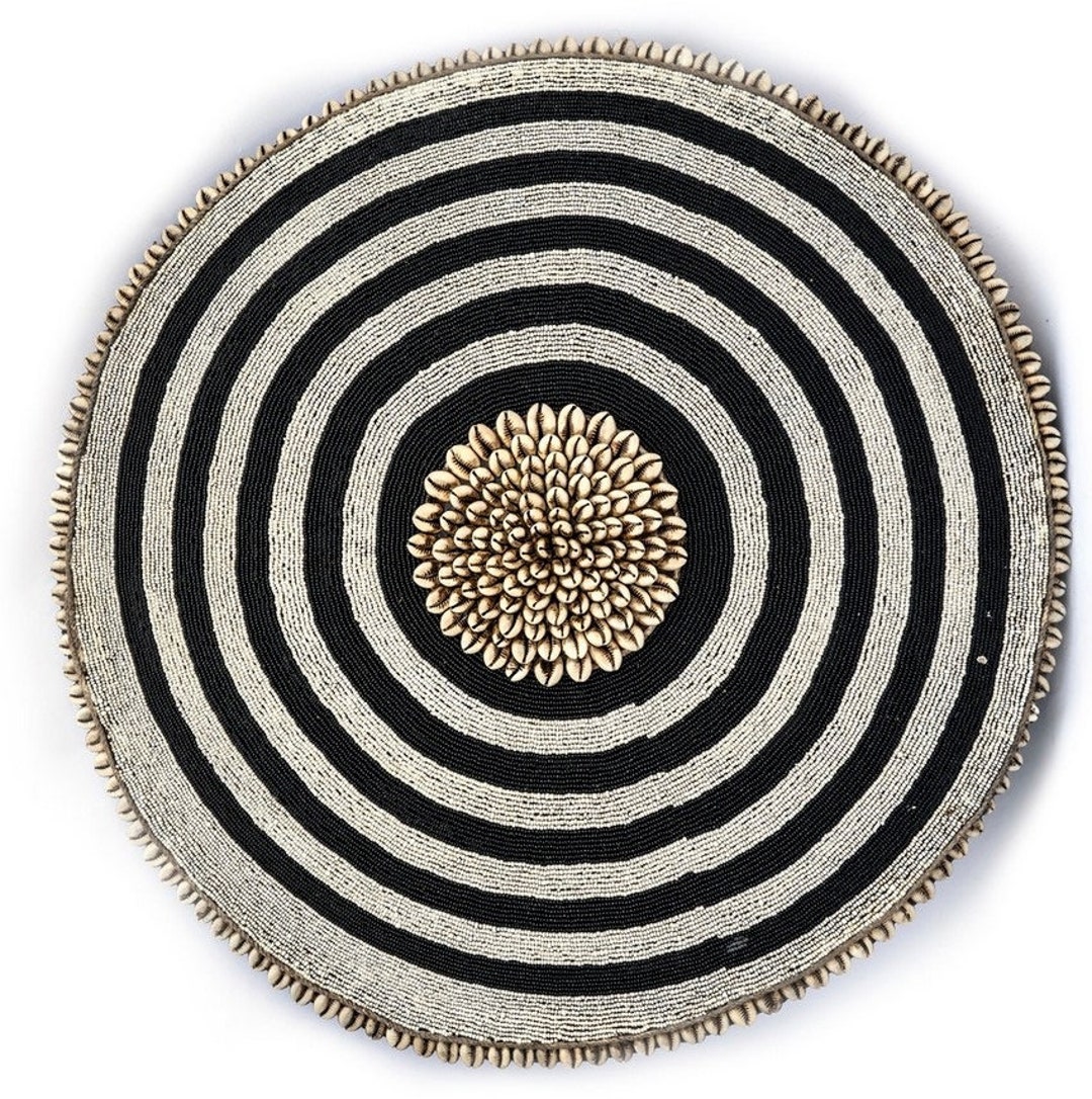 African Beaded Shield 55cm 22", Authentic Beaded and Cowrie Shell ...