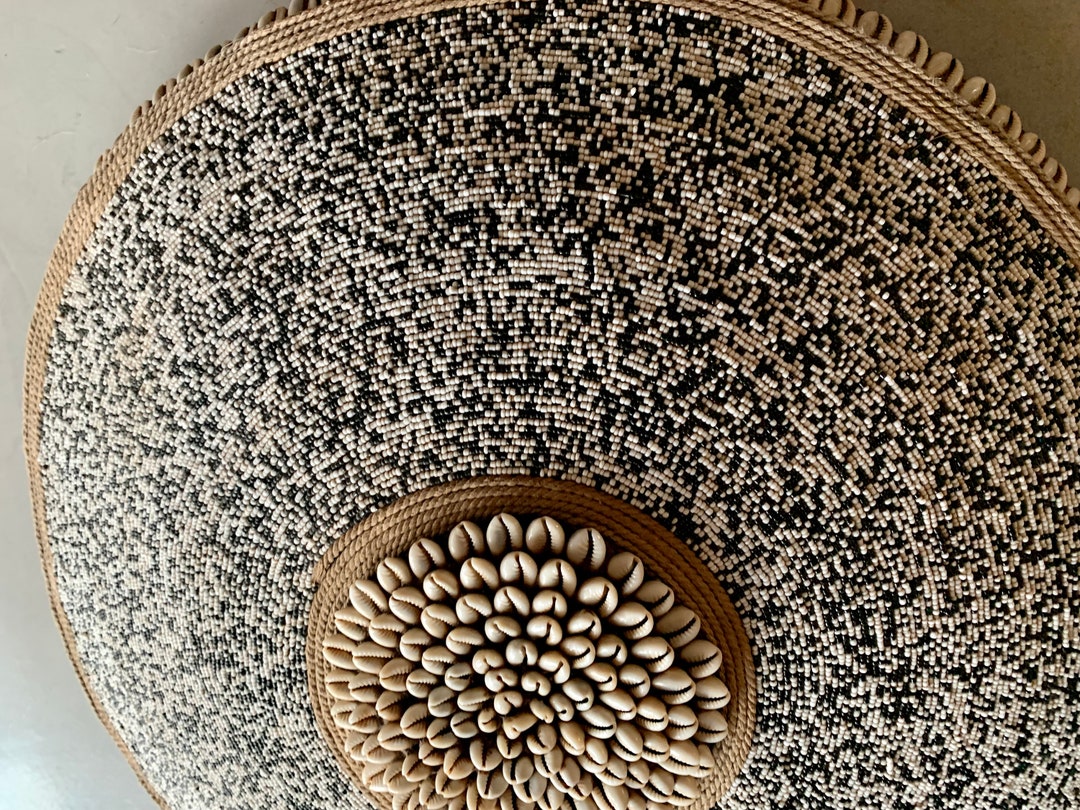 African Beaded Shield 55cm 22", Beaded and Cowrie Shell Shield, African ...