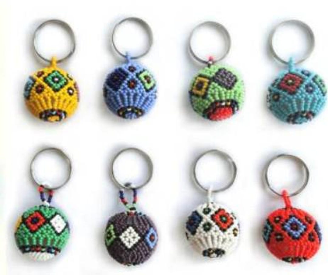 Beaded Ball Medium Keyring, African Beaded Keyring, Beaded Key Chain, Made in South Africa, Ball ...