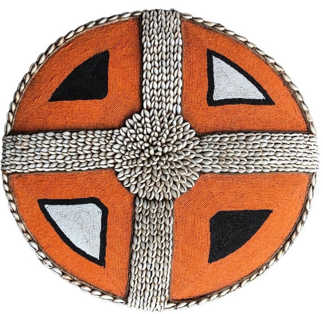 African Beaded Shield 55cm 22, Beaded and Cowrie Shell Shield, African ...