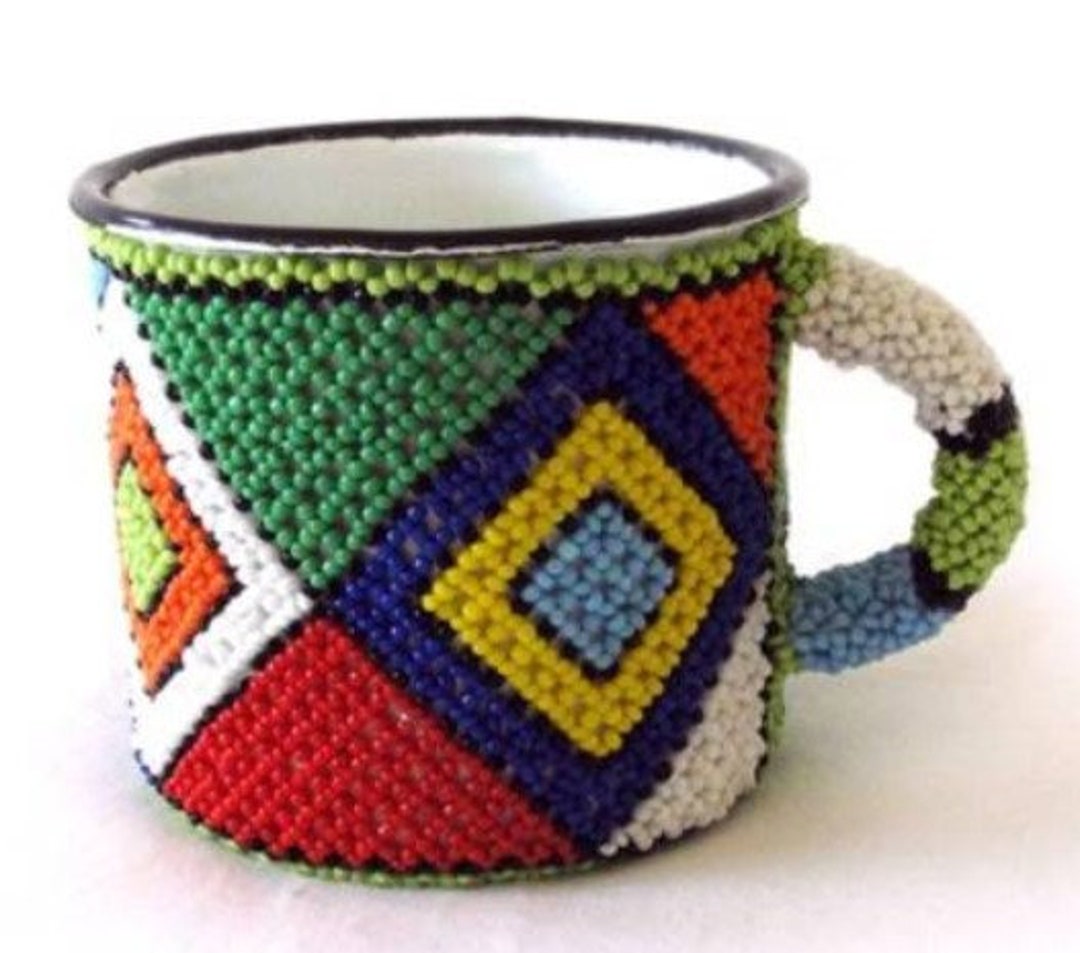 Beaded Mug Large Size 2 Beads 8cm 3.20, African Beaded Mug, Beaded Mug ...