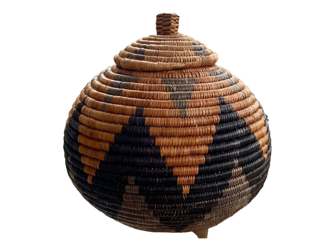 Zulu Traditional Basket With a Lid 22cm 8.7", Ukhamba Lid Basket South ...