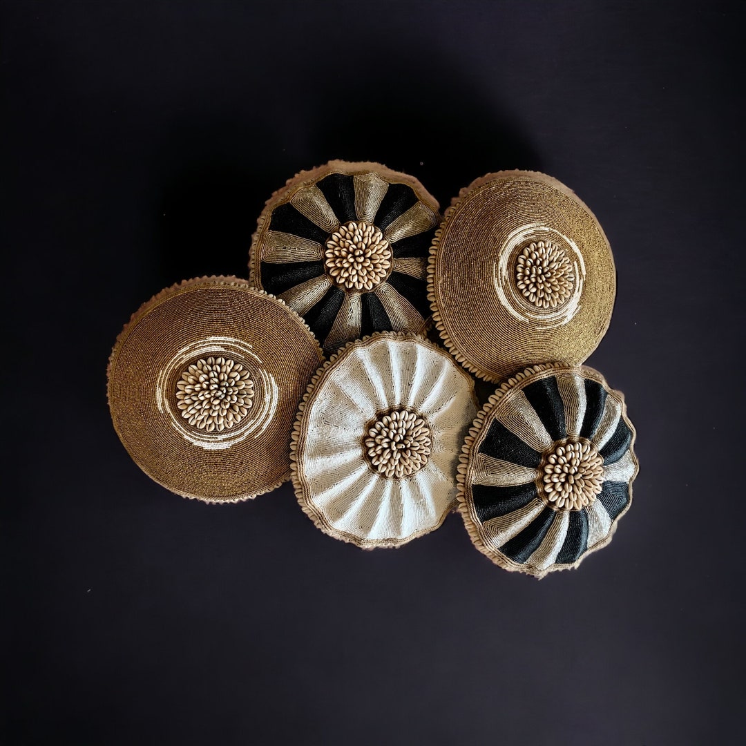 African Beaded Shield 30cm 11.8", Beaded and Cowrie Shell Shield ...