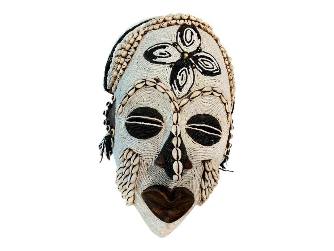 Chokwe Beaded Mask 20" From Cameroon, African Mask, Wall Mask, Wall ...