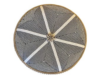 African Beaded Shield 30cm 11.8", White & Gold Beaded and Cowrie Shell ...