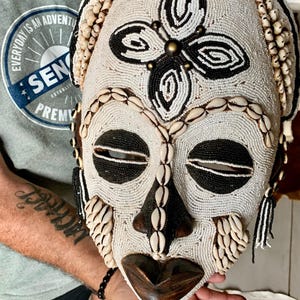 Chokwe Beaded Mask 20" From Cameroon, African Mask, Wall Mask, Wall ...