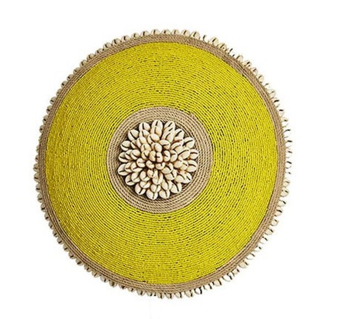 African Yellow Beaded Shield 30cm 12", Beaded and Cowrie Shell Shield ...