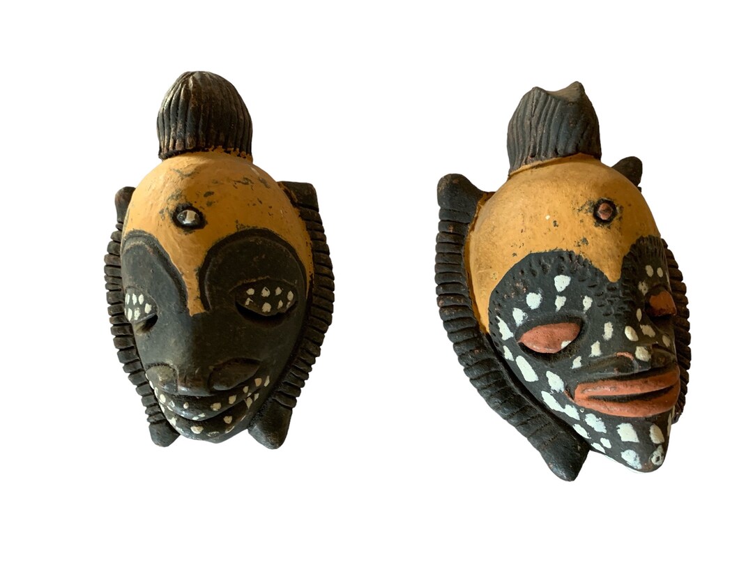 African Clay Mud Masks 4.3", Cameroon Mask, African Decor, Wood Mask ...