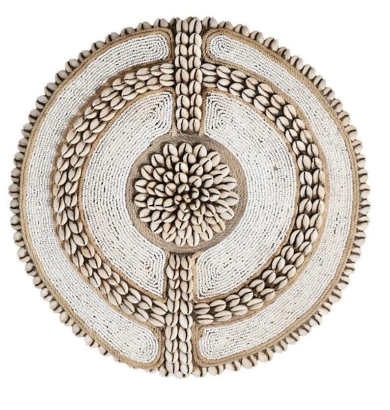 African White Beaded Shield 55cm 22", Beaded and Cowrie Shell Shield ...