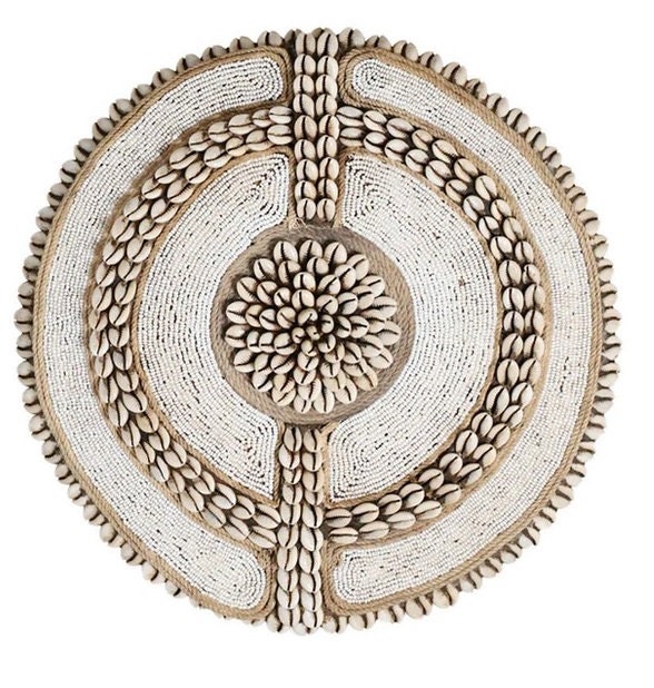 African White Beaded Shield 55cm 22", Beaded and Cowrie Shell Shield ...
