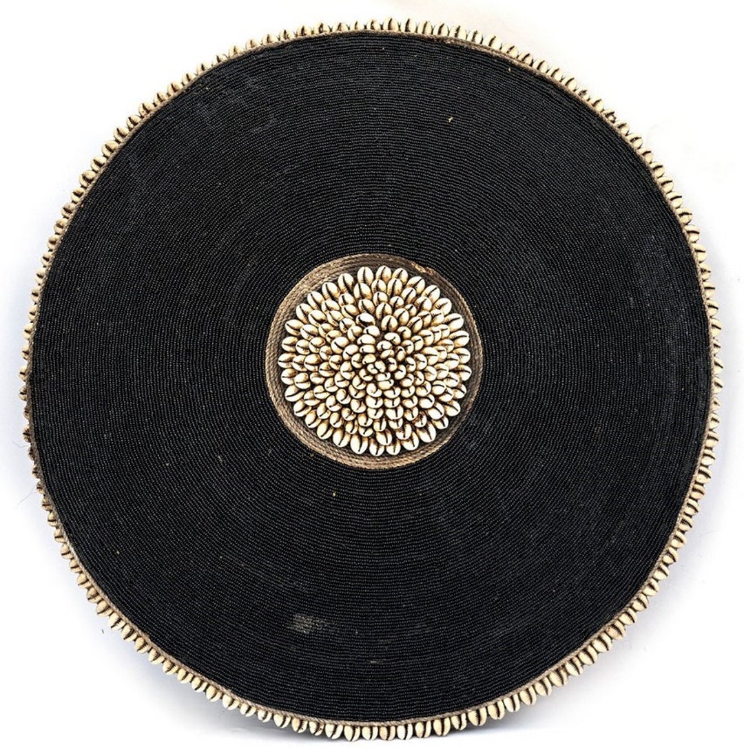 African Beaded Shield 55cm 22", Authentic Beaded and Cowrie Shell ...