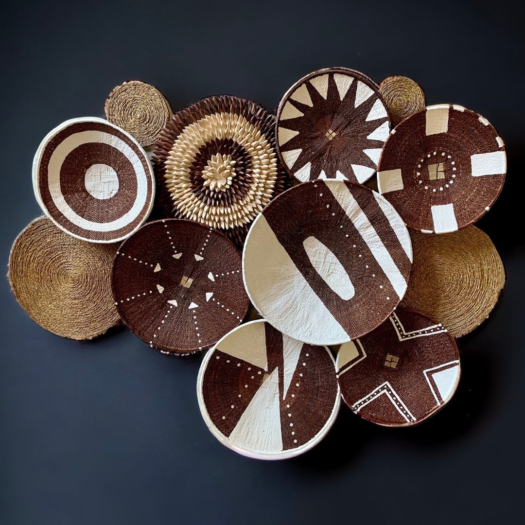 Tonga Wall Baskets and Swazi Mats 12pcs Wall Decor 20cm 8" to 50cm 20 ...