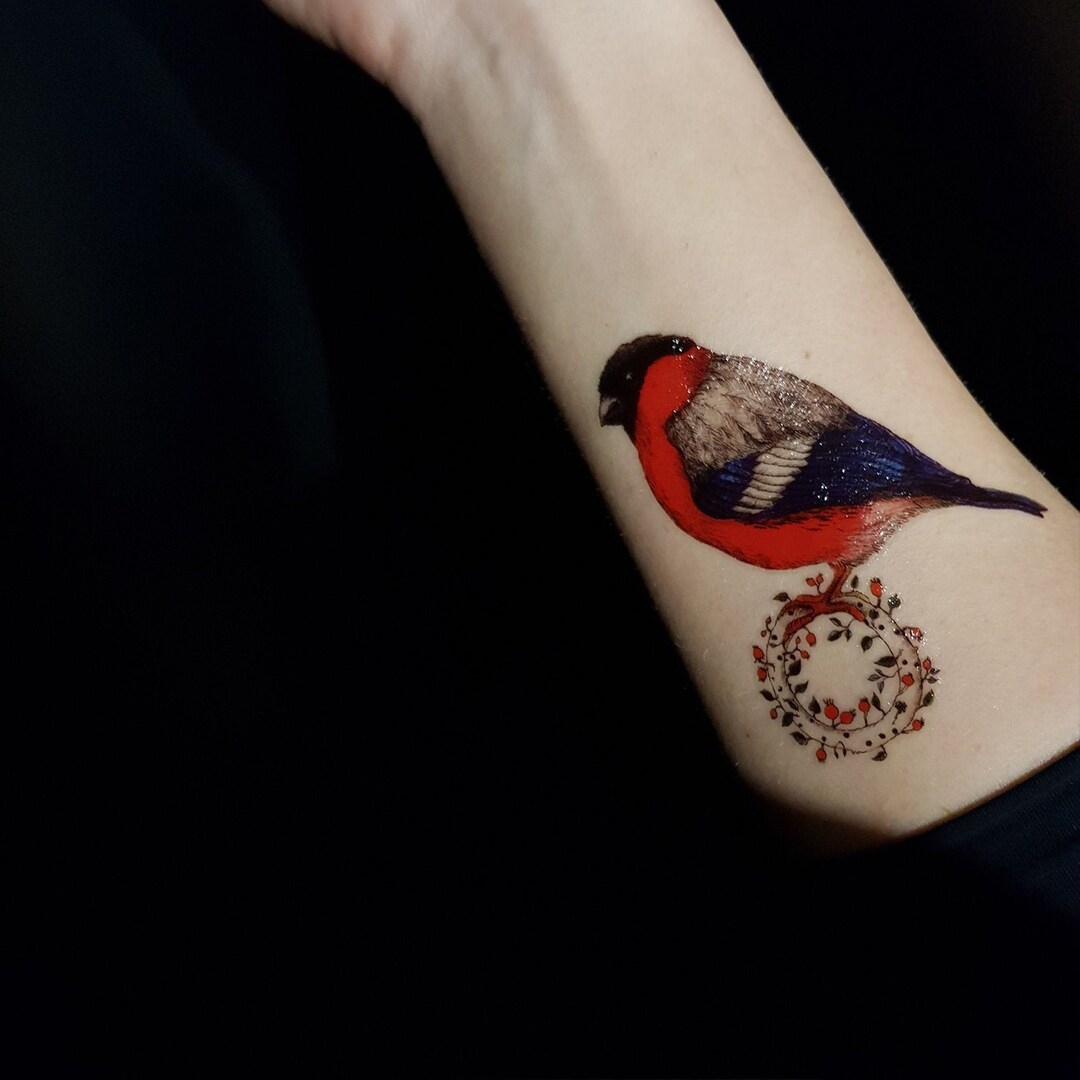BULLFINCH Temporary Tattoo, Bird Tattoo, Finch Tattoo, Fake Tattoo ...