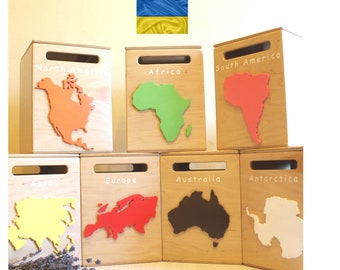 Montessori Wood Continent Box Set - Etsy