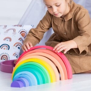 Wooden Rainbow Stacker, Rainbow Stacking Toy Montessori Toys Waldorf ...