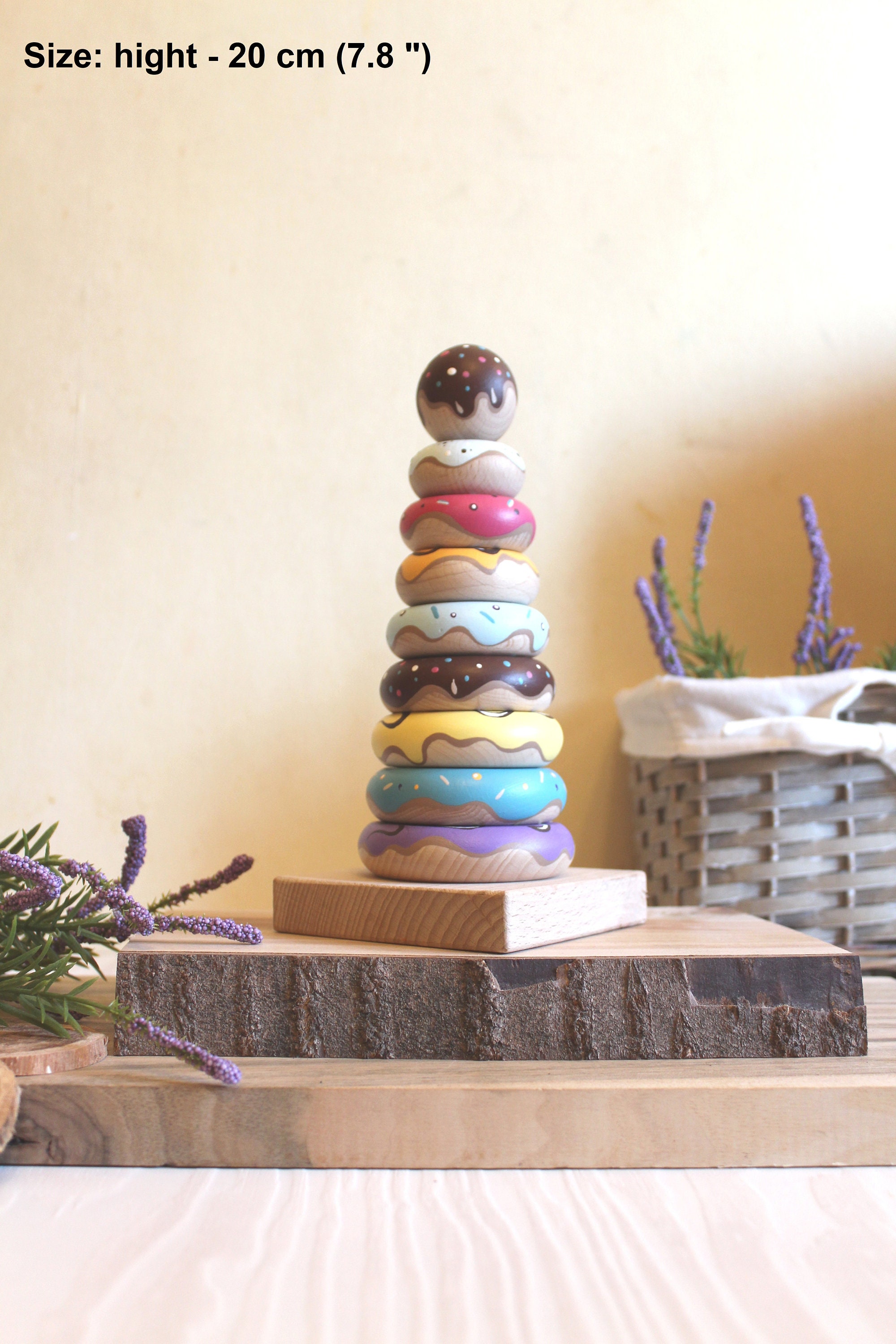 Montessori Wooden Ring Stacker Toy Donuts Rainbow Natural Baby | Etsy