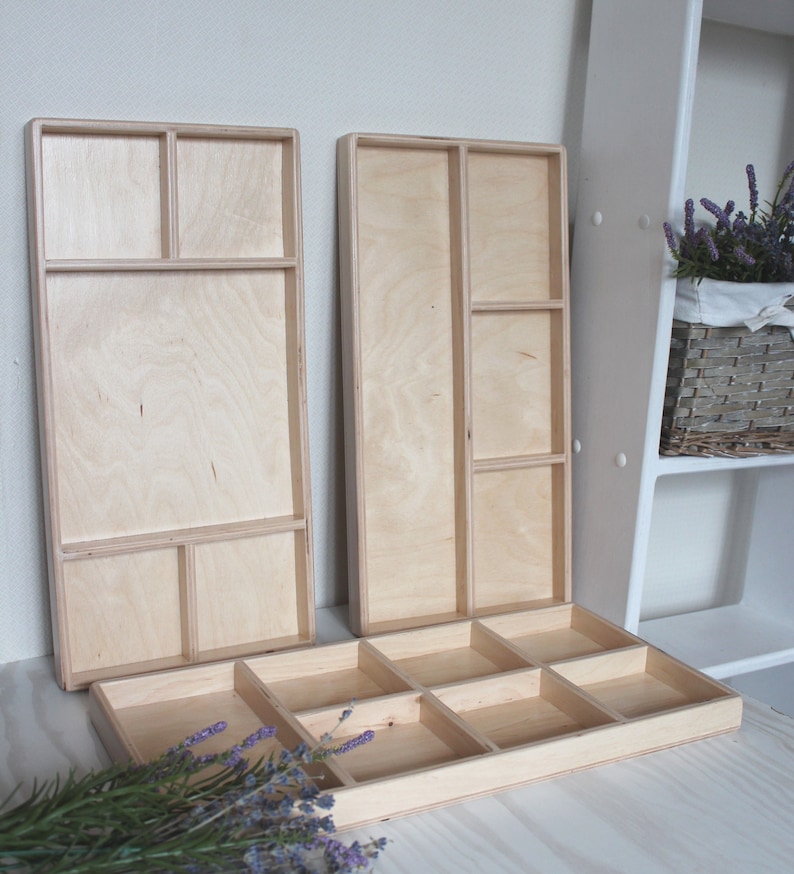 Wood Tray With Dividers, Tinker Tray, Sorting Tray, Partition Box Tray ...