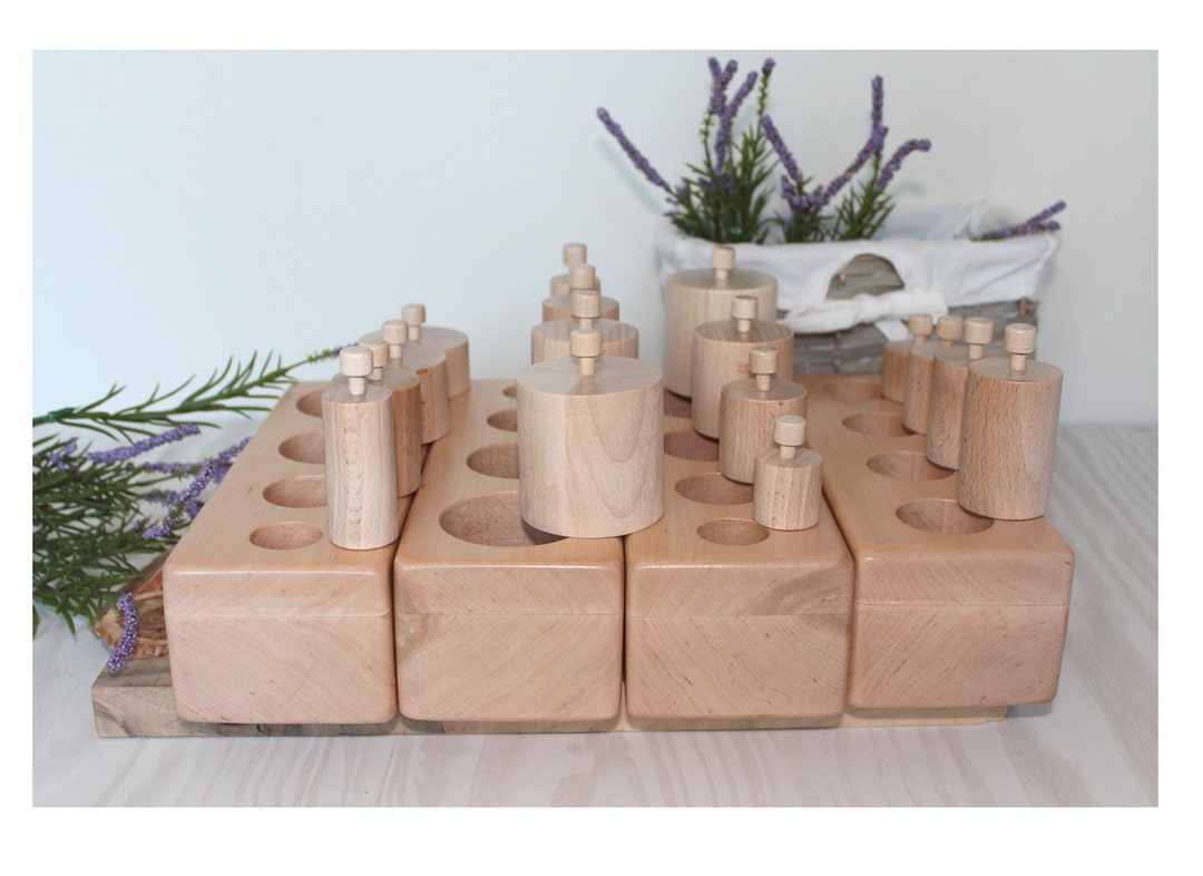 Montessori Knobbed Cylinder Blocks Wooden Puzzle Preschool Homeschool ...