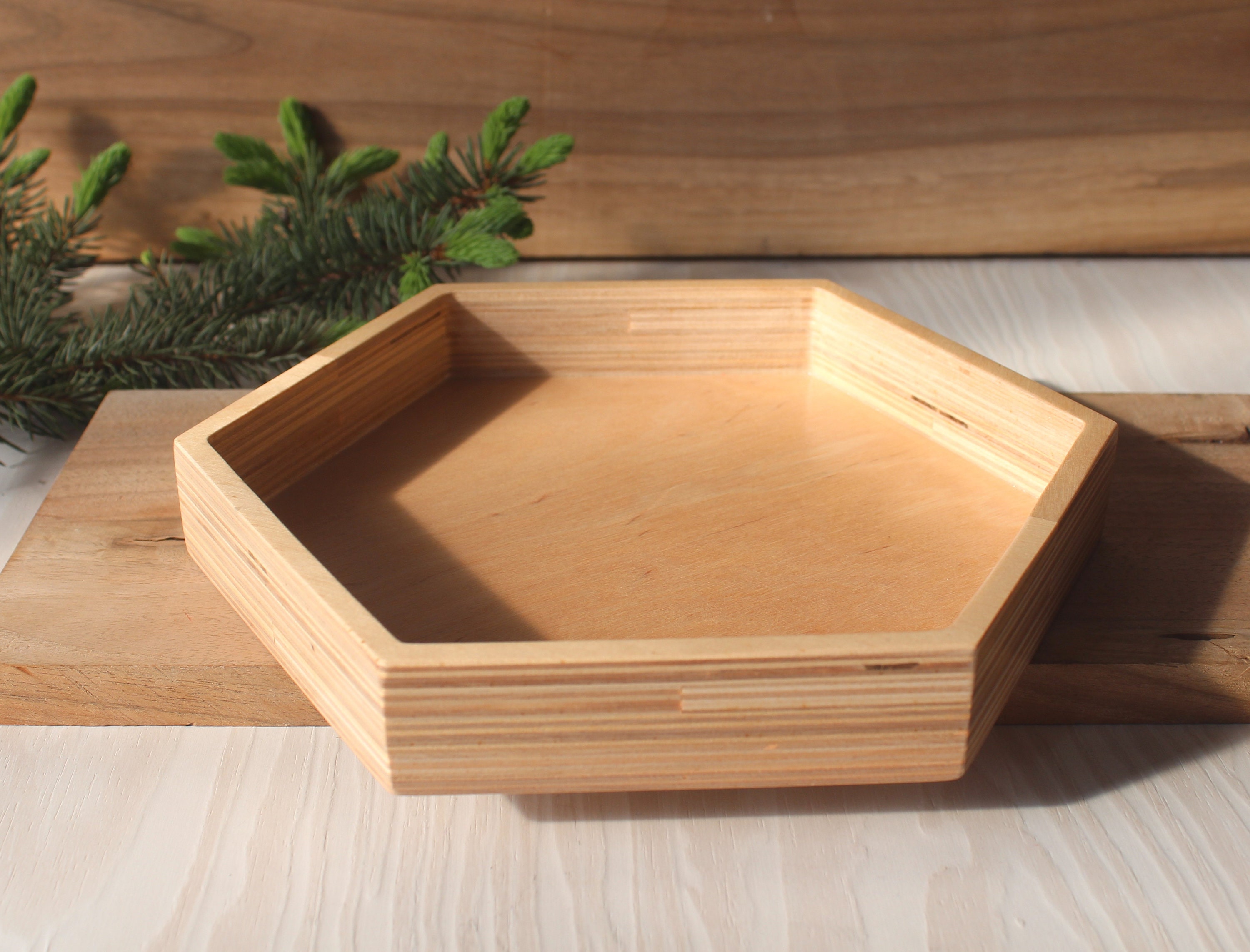 Hexagonal Wooden Tray, Ottoman Tray, Coffee Table Tray Serving ...