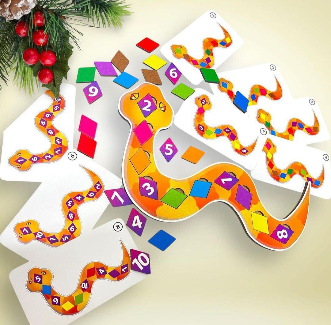 Wooden Snake Toy, Learning Number Toy, Sorting Color Matching Game ...